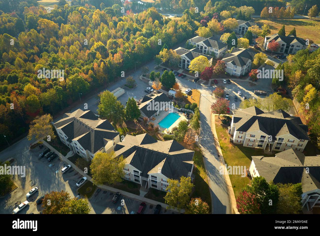 Aerial view of american apartment buildings in South Carolina ...