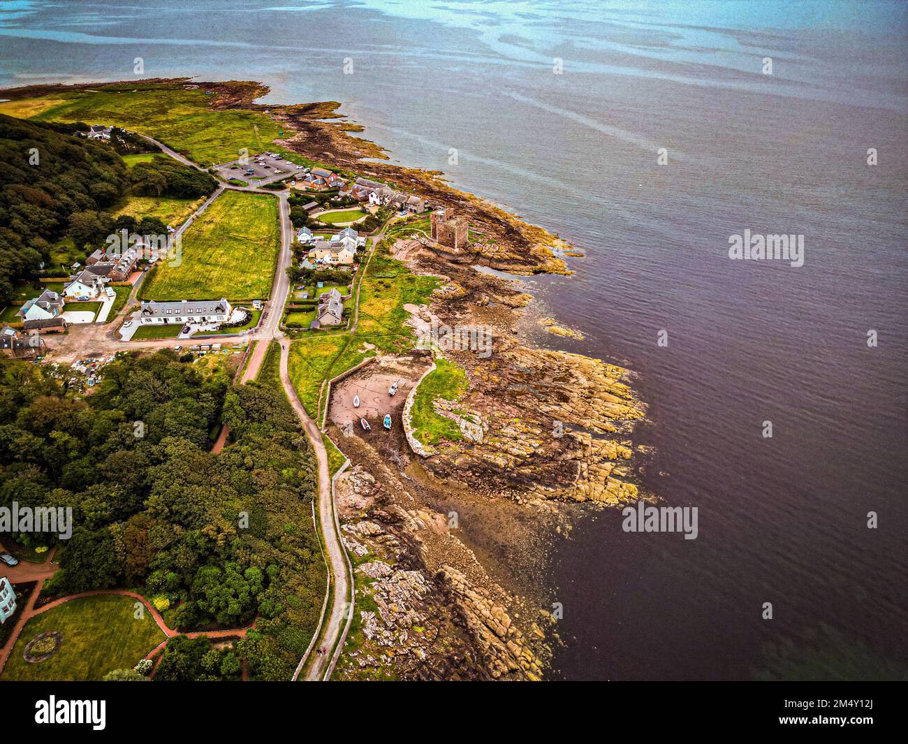 An aerial shot of the coastal town with buildings near the beach Stock ...