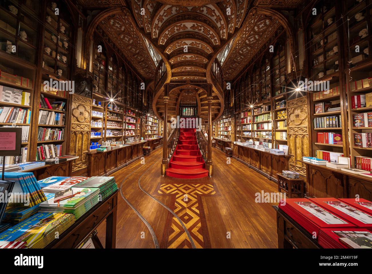 Interior view of Lello Bookstore (Portuguese: Livraria Lello) with its ...