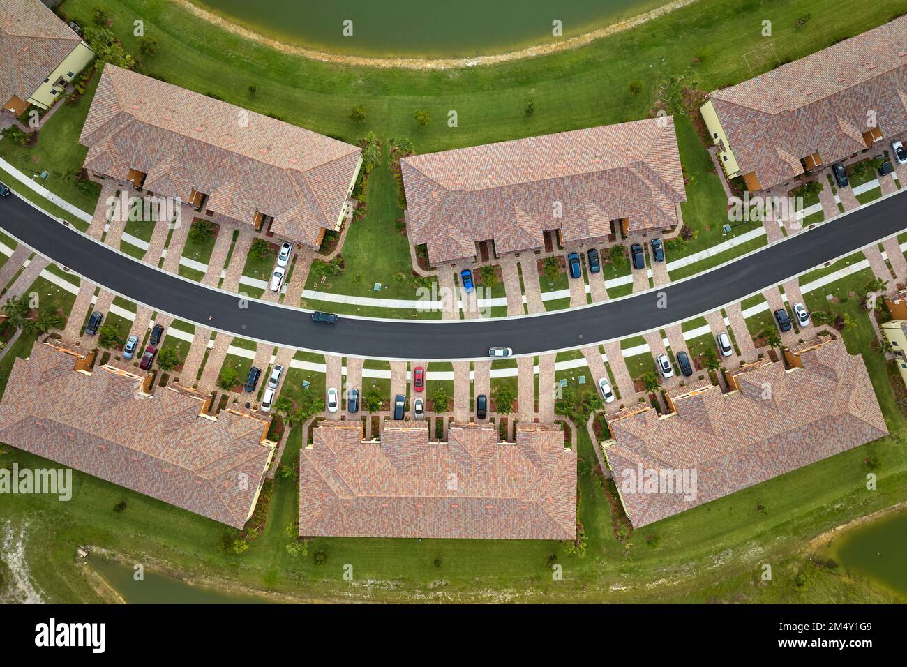 Aerial view of tightly packed homes in Florida closed living clubs ...