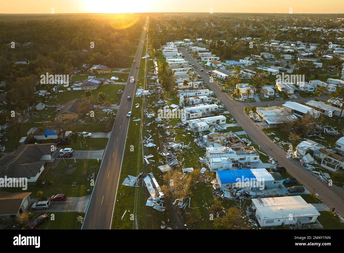 Badly damaged mobile homes after hurricane Ian in Florida residential ...