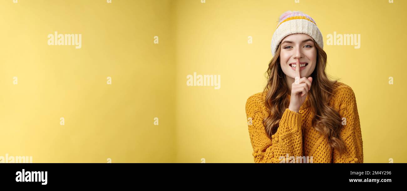 Shush listen. Portrait attractive flirty smiling devious cute european ...