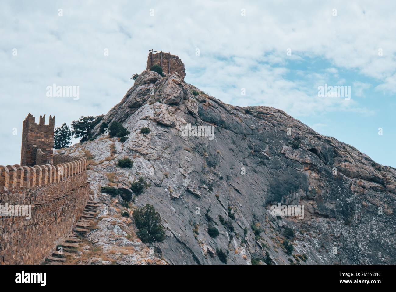 Ancient broken sandstone wall and ble sky Stock Photo - Alamy