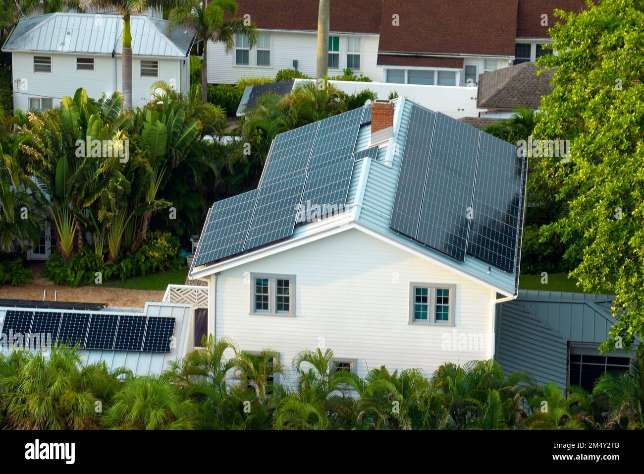 New american residential house with rooftop covered with solar ...