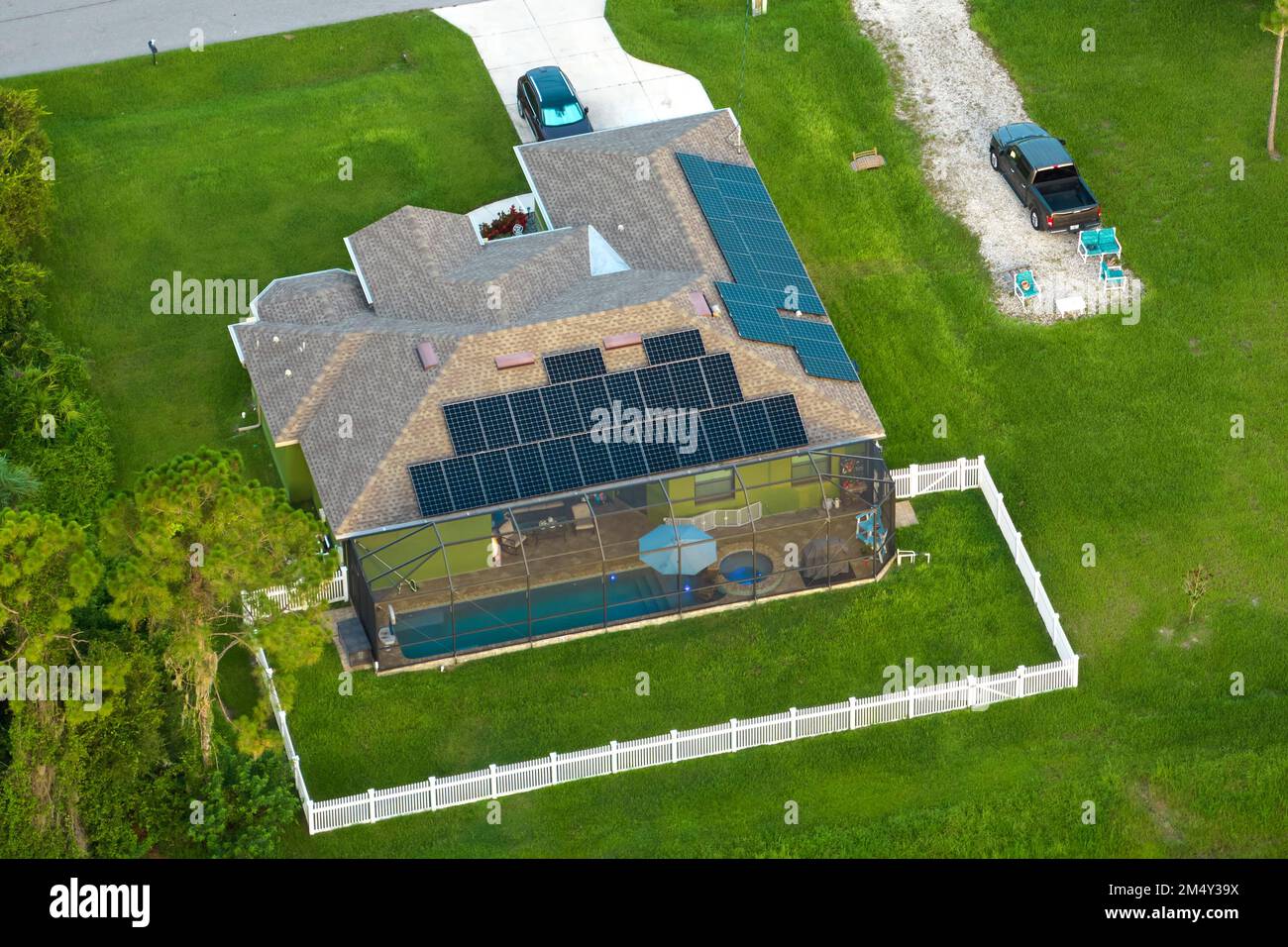 Standard american residential house with rooftop covered with solar ...
