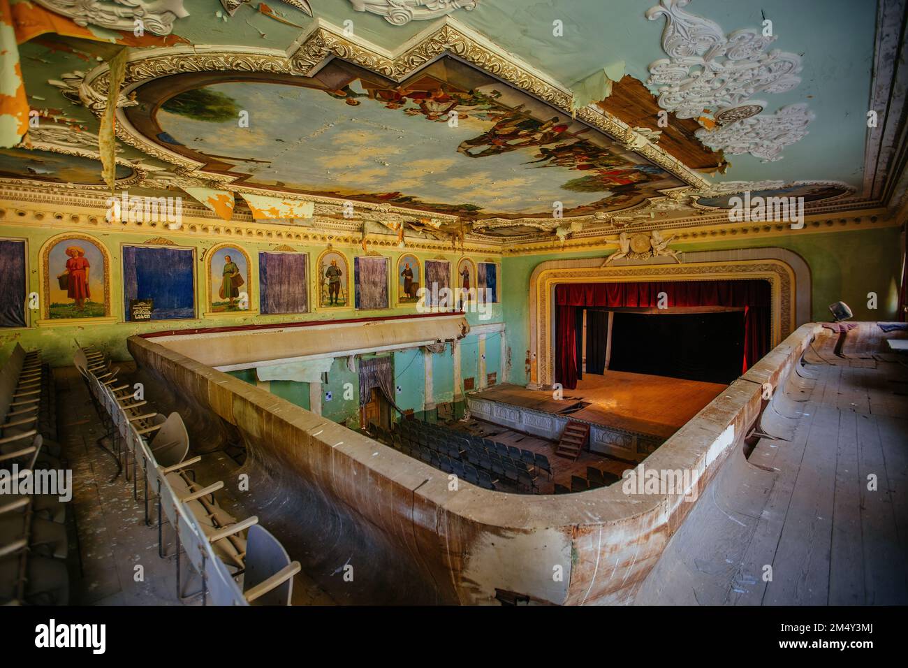 Old abandoned ruined stage theater with paingings Stock Photo - Alamy