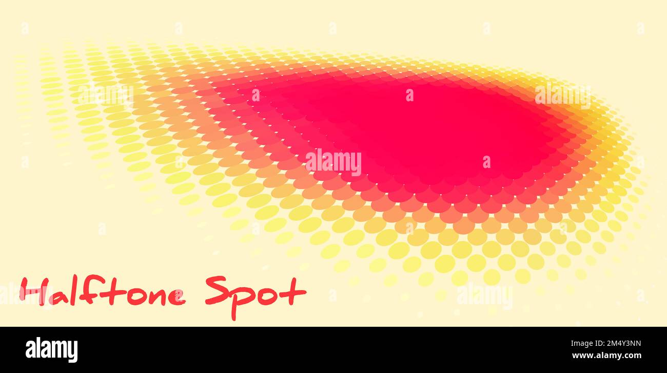 Abstract perspective saturated red spot with halftone effect on yellow ...