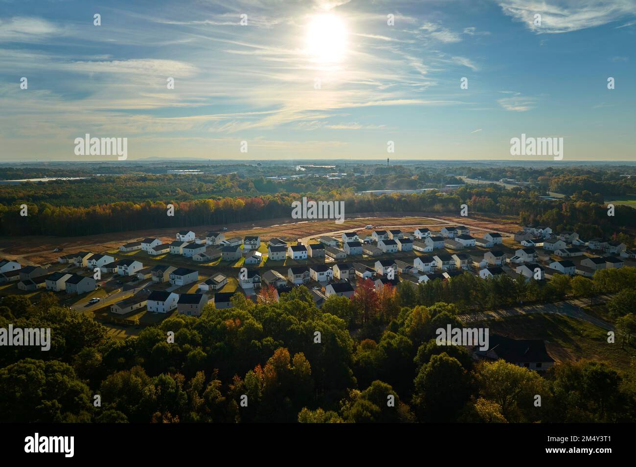 View from above of densely built residential houses in living area in ...