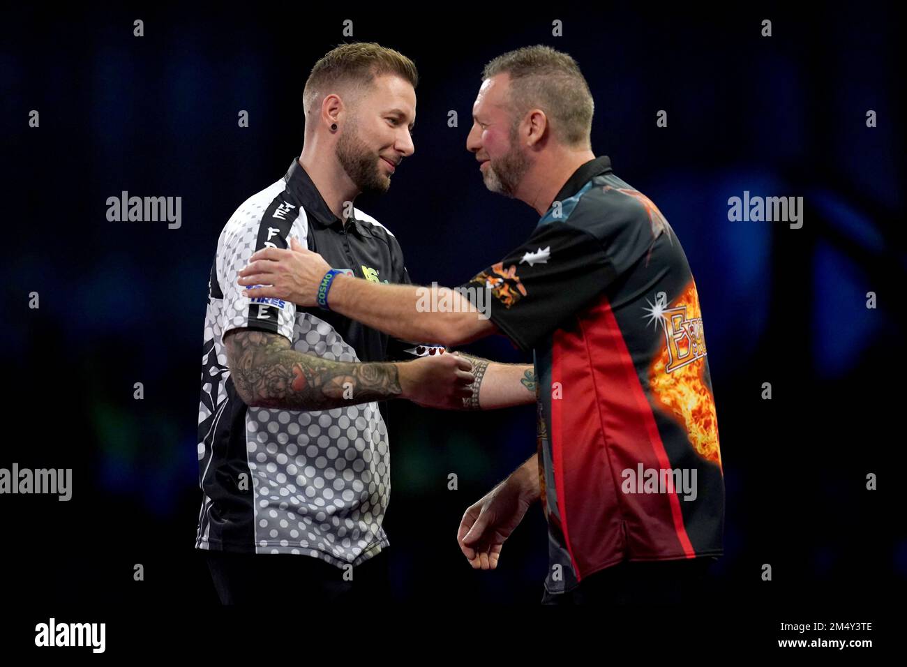 David Cameron (right) congratulates Danny Noppert on his victory during ...