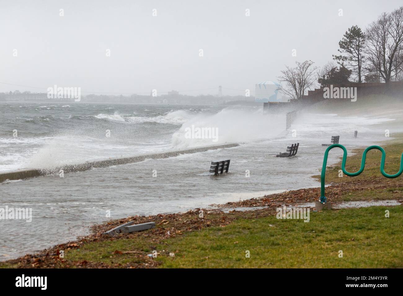 Dec. 23, 2022. Beverly, MA. Ocean flooding during storm at Dane Street ...