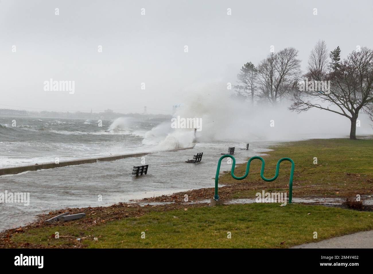 Dec. 23, 2022. Beverly, MA. Ocean flooding during storm at Dane Street ...