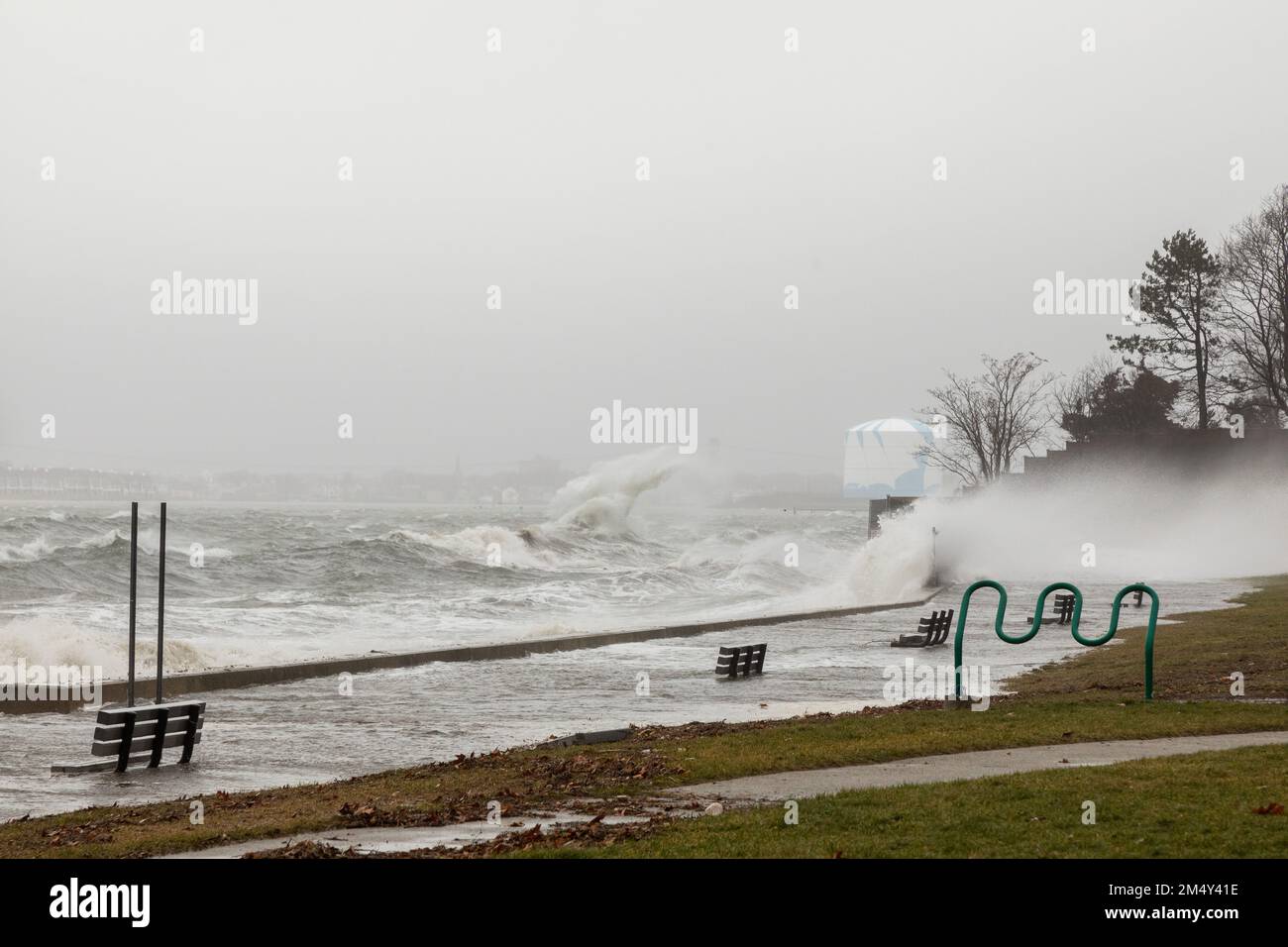 Dec. 23, 2022. Beverly, MA. Ocean flooding during storm at Dane Street ...
