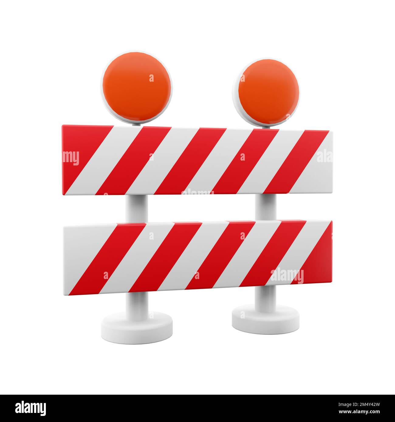 3d rendering roadblock with red stripes. Under construction, warning ...
