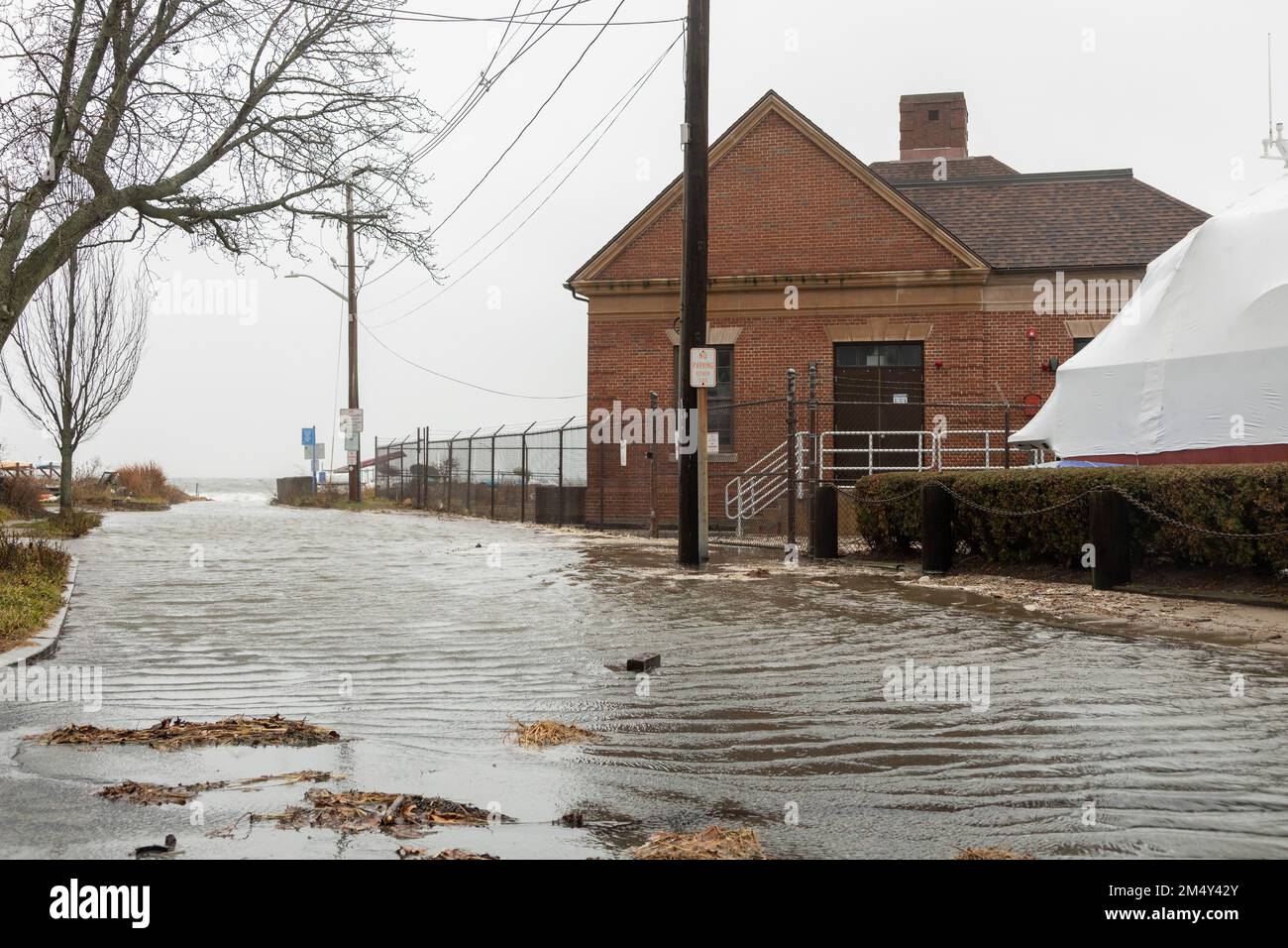 Dec. 23, 2022. Beverly, MA. Ocean flooding during a storm at high tide ...