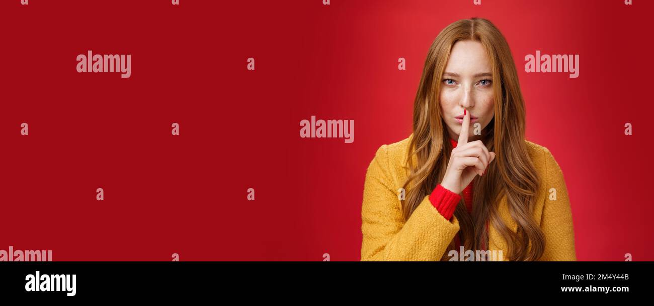 Shh keep out secret safe. Portrait of sensual attractive and daring ...