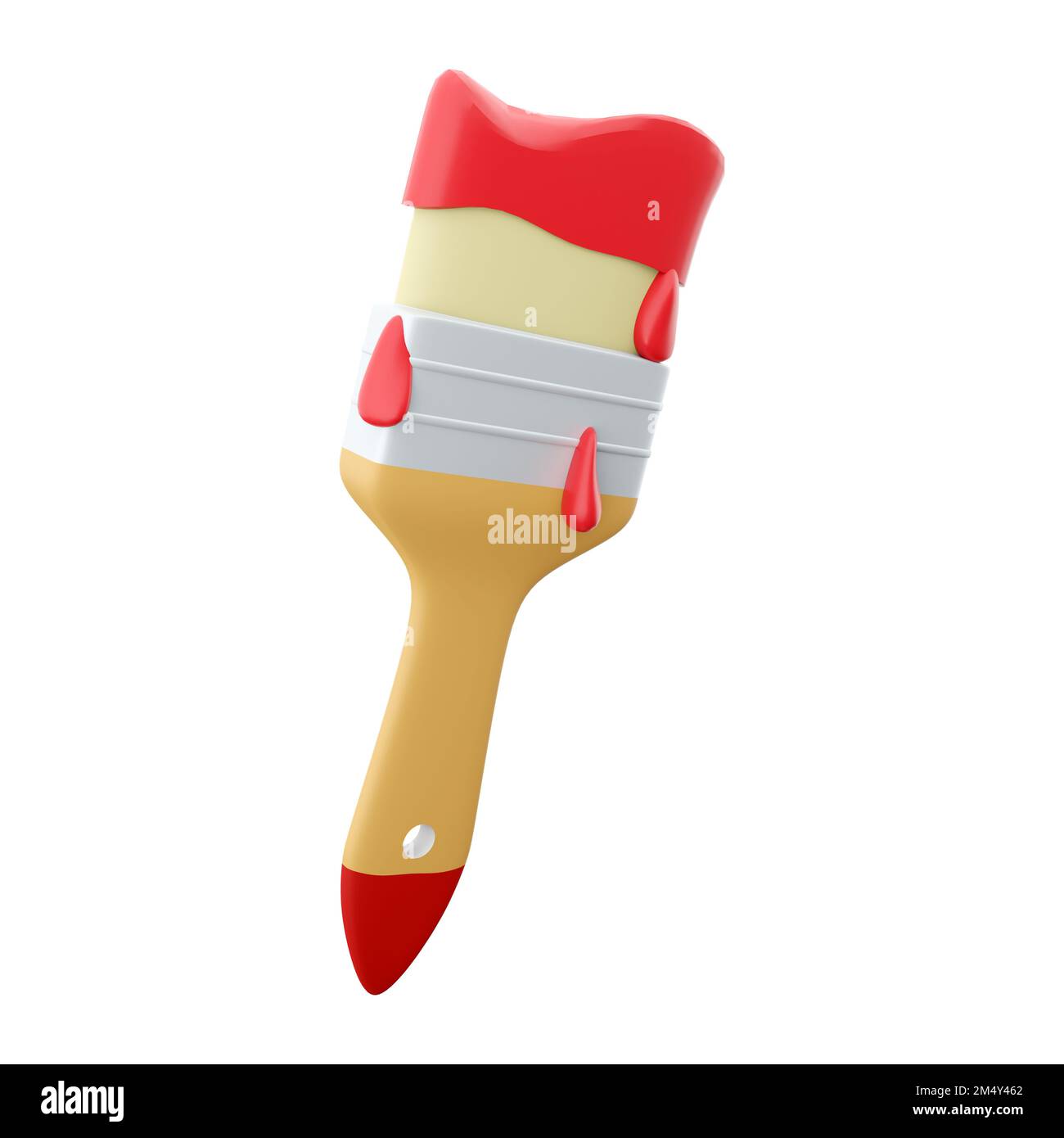 3d wall paint brush with red paint isolated on white. Wall paint brush ...