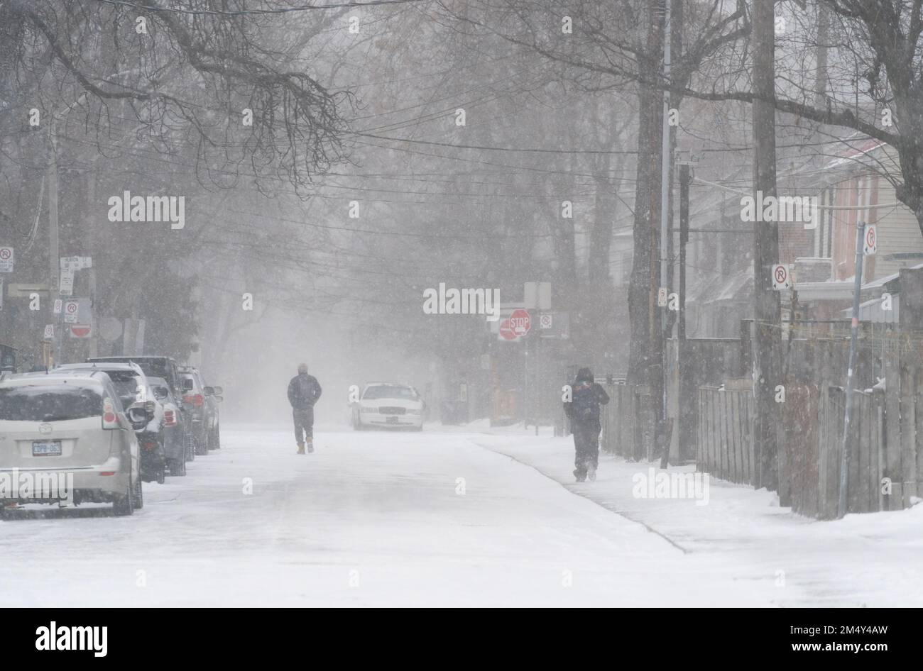 Toronto, Canada. 23rd Dec, 2022. People walk down a residential street ...