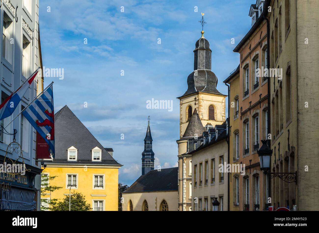 LUXEMBOURG CITY, LUXEMBOURG - AUGUST 27, 2013: Urban scene, streets in ...