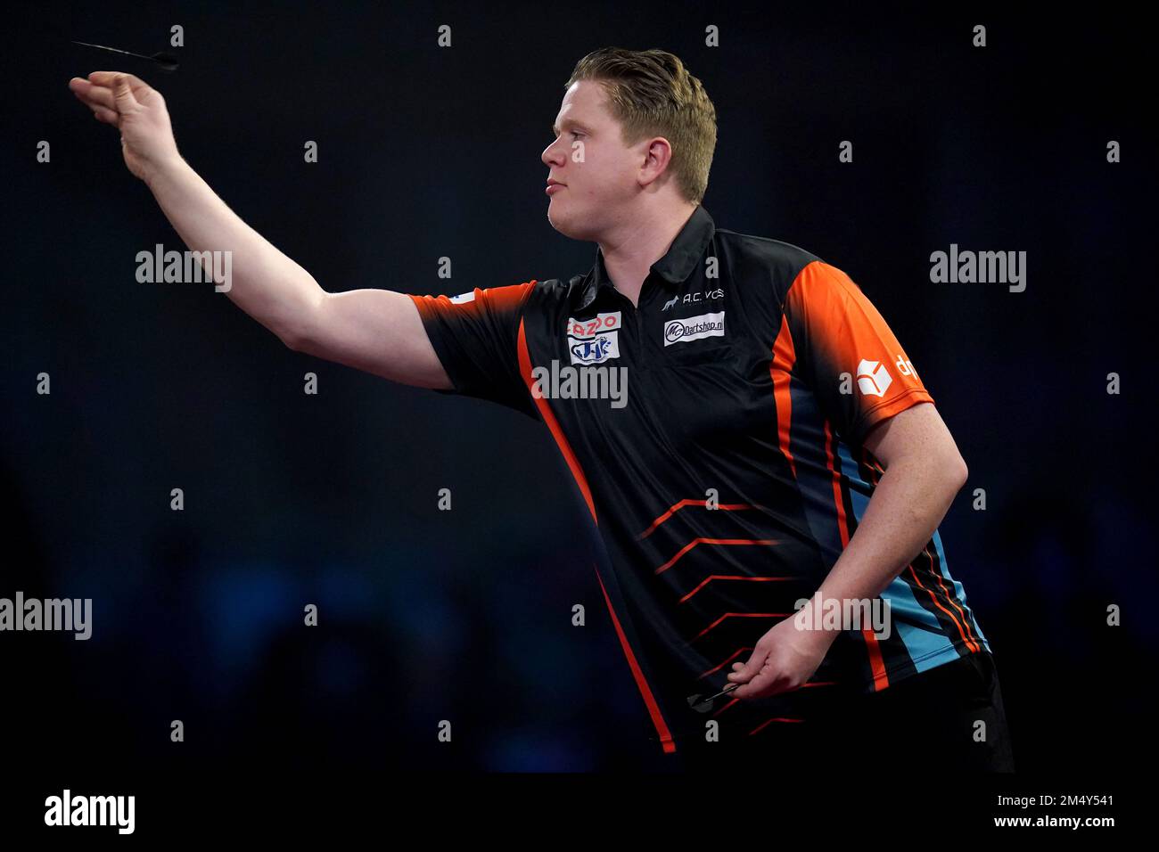 Danny van Trijp during his match against Jonny Clayton during day nine ...