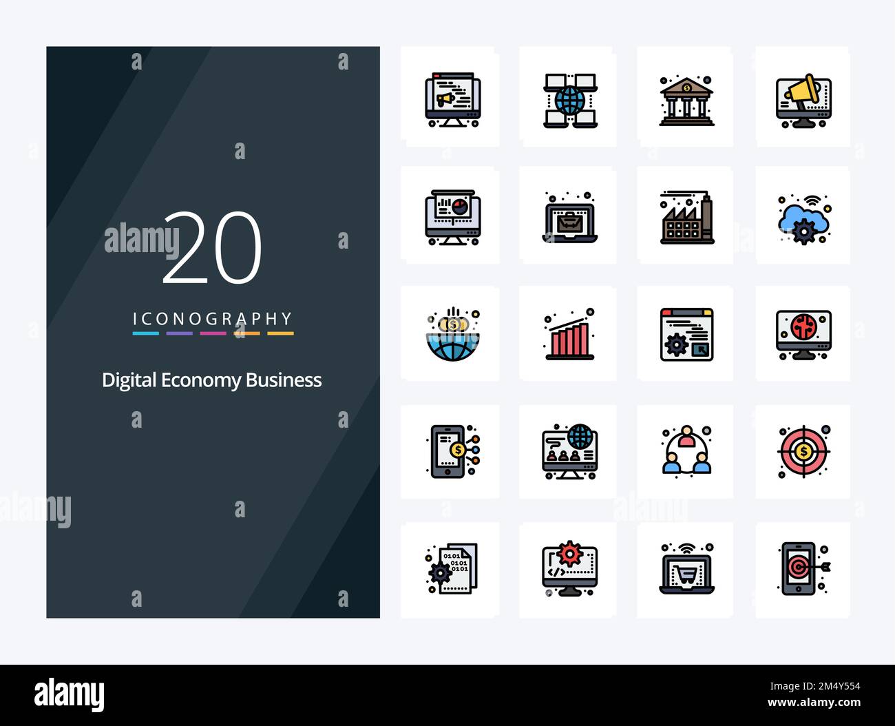 20 Digital Economy Business line Filled icon for presentation Stock ...