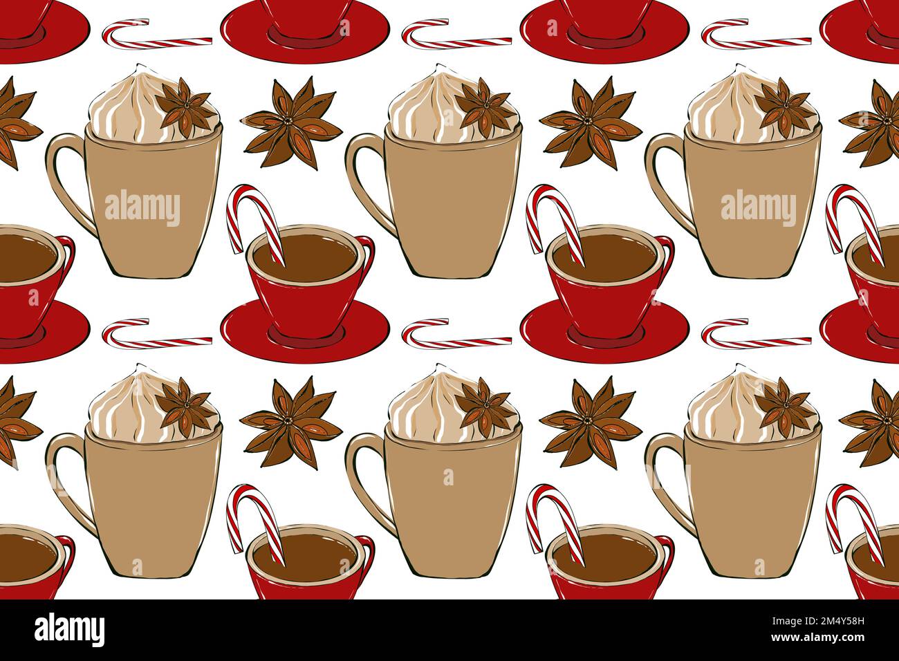 Hot drink seamles pattern. Coffee shop collection. Cups of coffee with ...