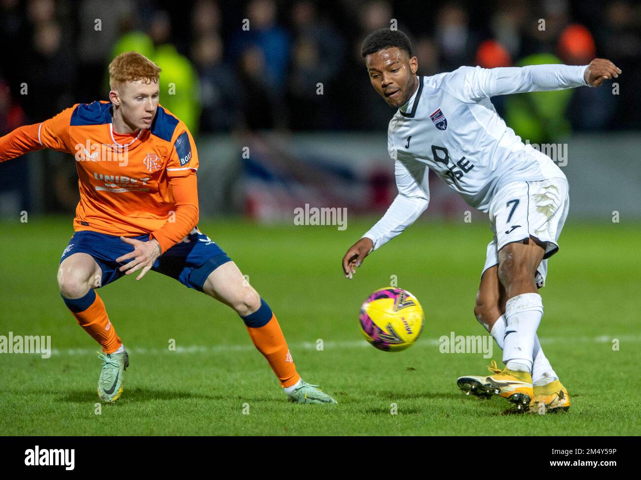 Rangers' Adam Devine and Ross County's Owura Edwards battle for the ...