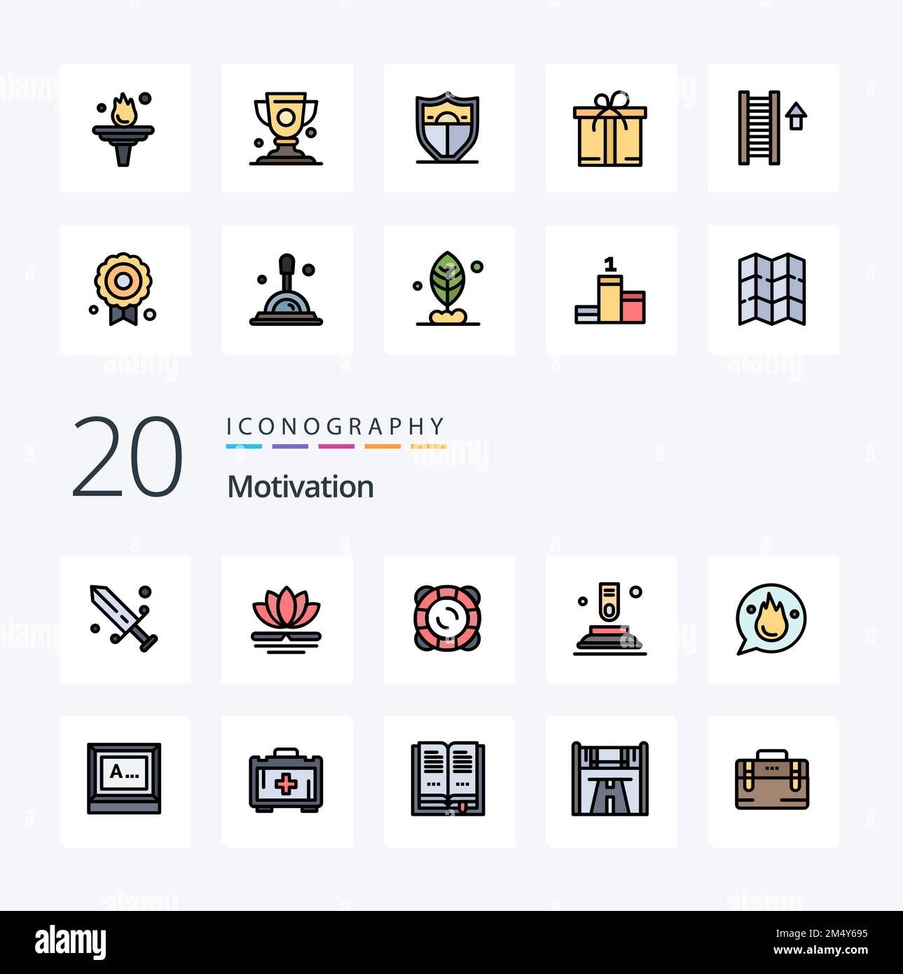20 Motivation Line Filled Color icon Pack like career start protection ...