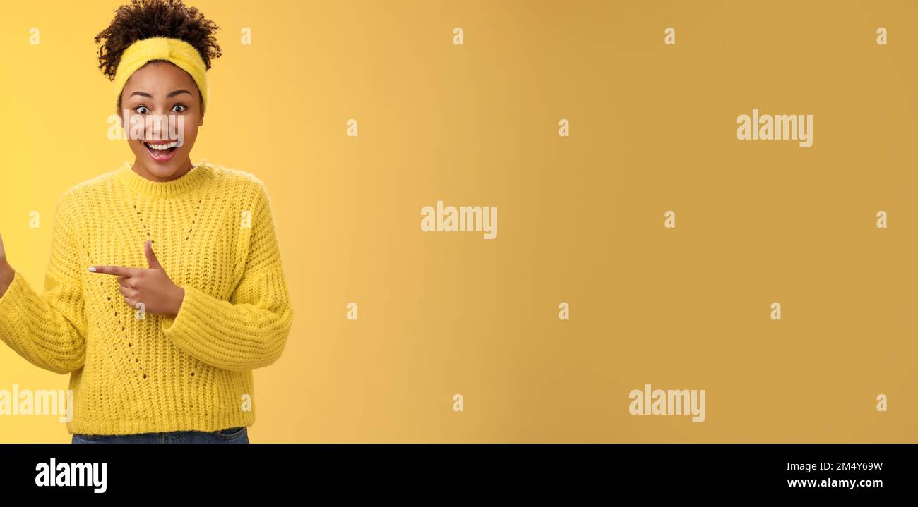 Enthusiastic young millennial black girl cannot believe promo real ...