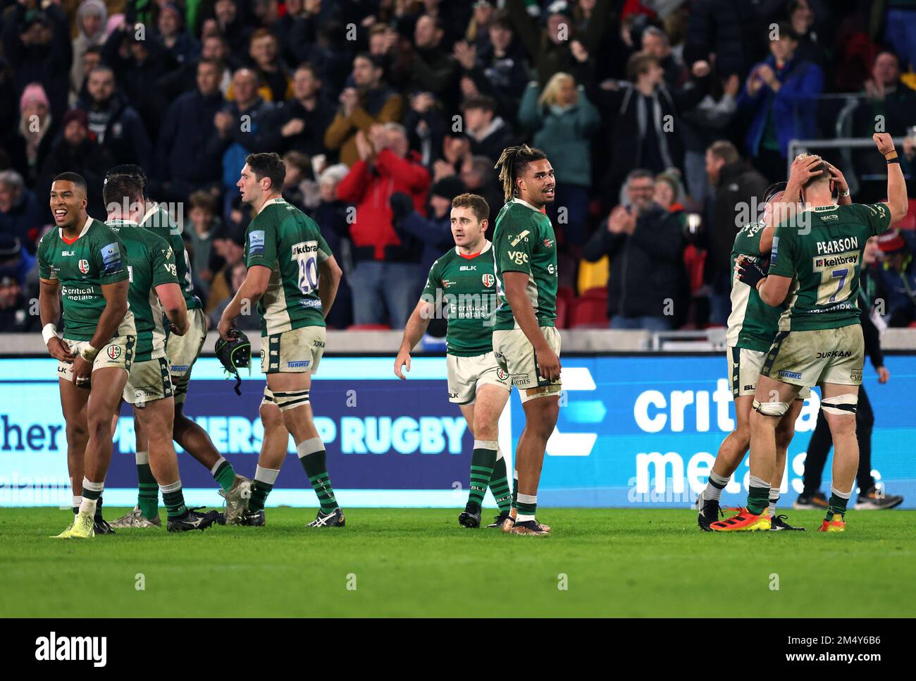 London Irish's Chandler Cunningham-South (centre) celebrates his ...