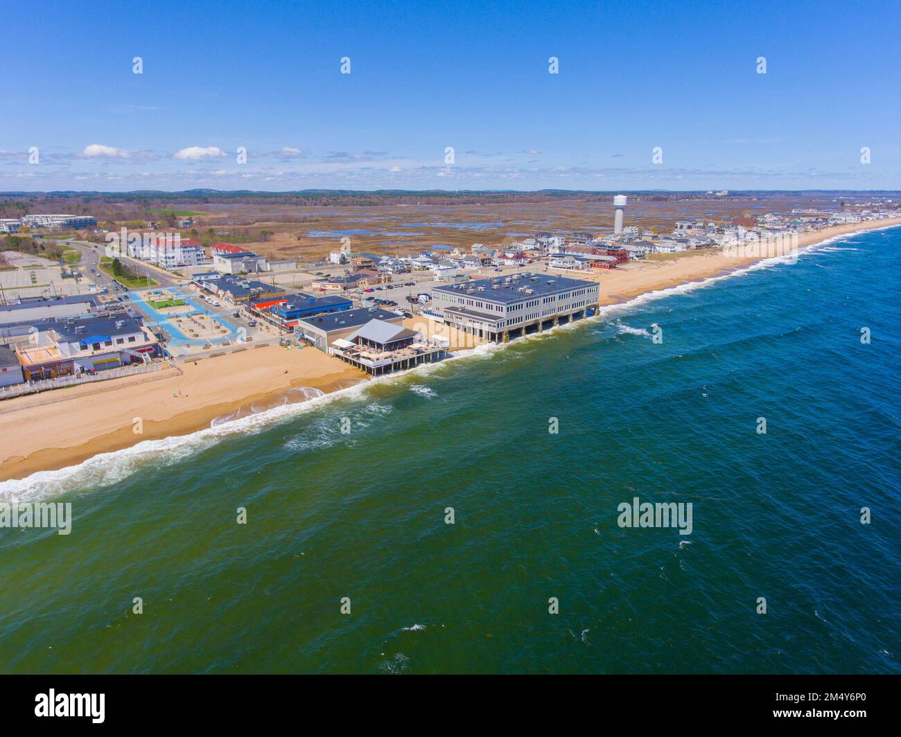 Salisbury Beach aerial view including Broadway and Boardwalk in town of ...