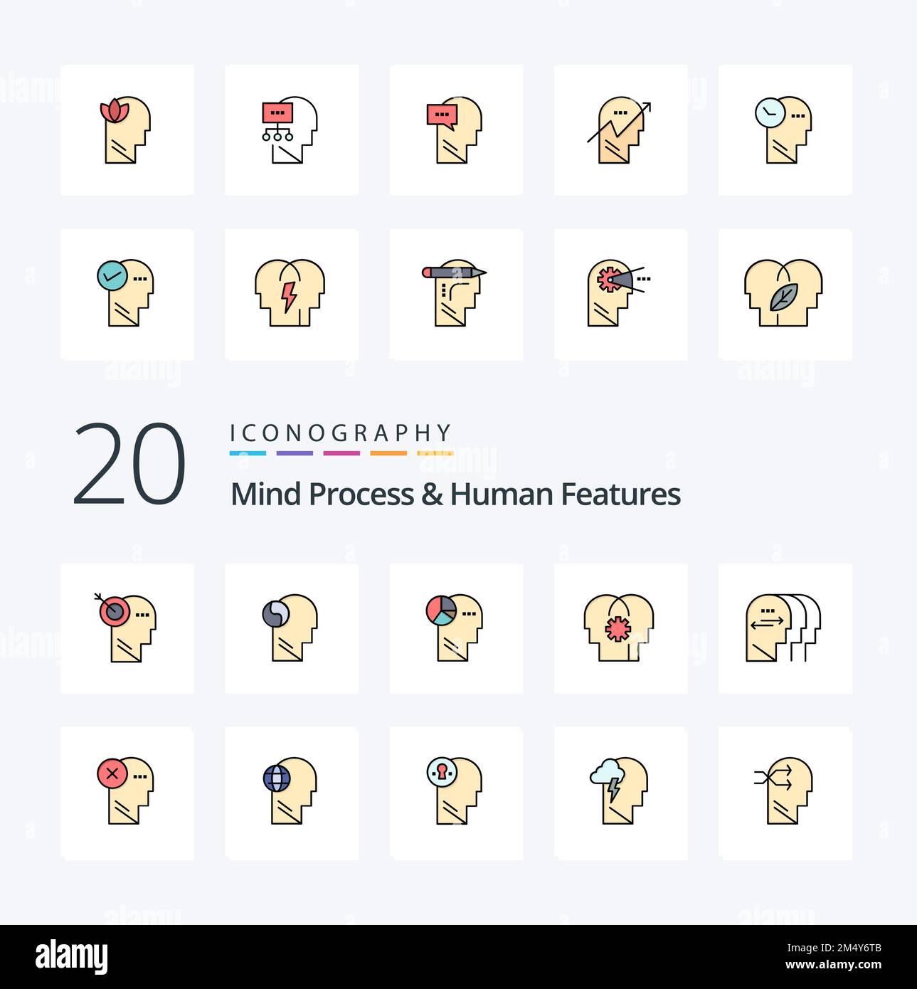 20 Mind Process And Human Features Line Filled Color icon Pack like ...
