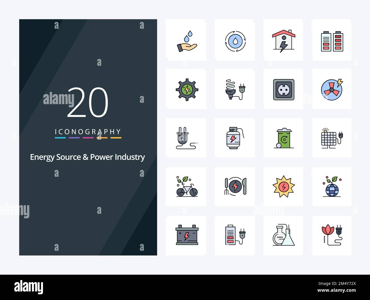 20 Energy Source And Power Industry line Filled icon for presentation ...