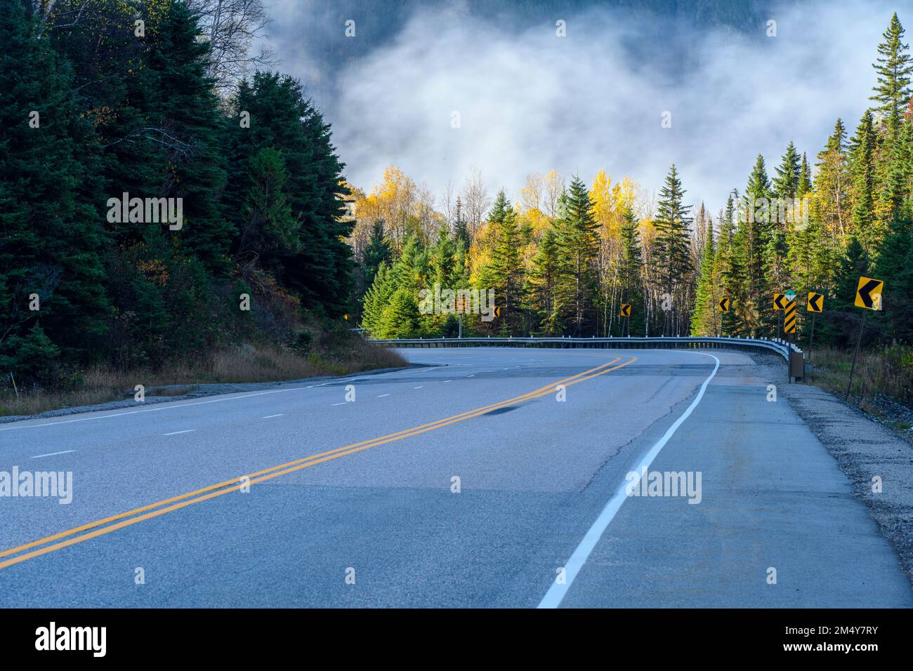 Autumn trees and Trans Canada Highway, Lake Superior Provincial Park ...