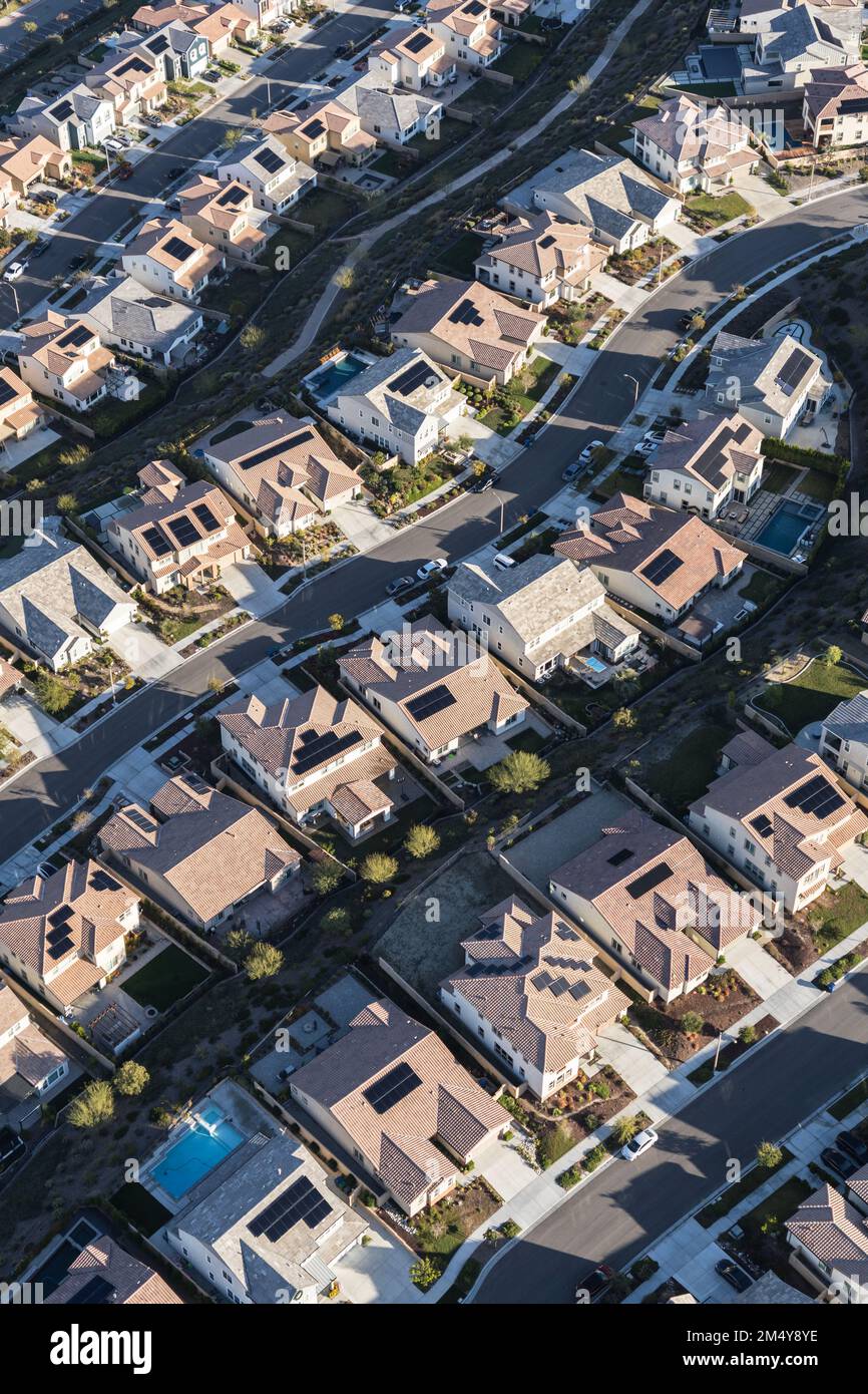 Vertical aerial view of suburban homes in the Santa Clarita ...