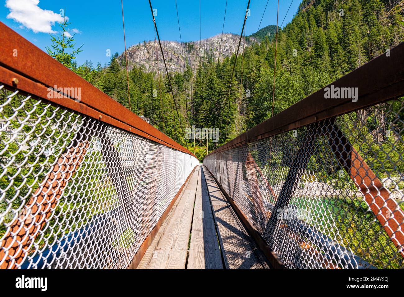 Foot bridge over Skagit River; Gorge Dam; Skagit River; North Cascades ...