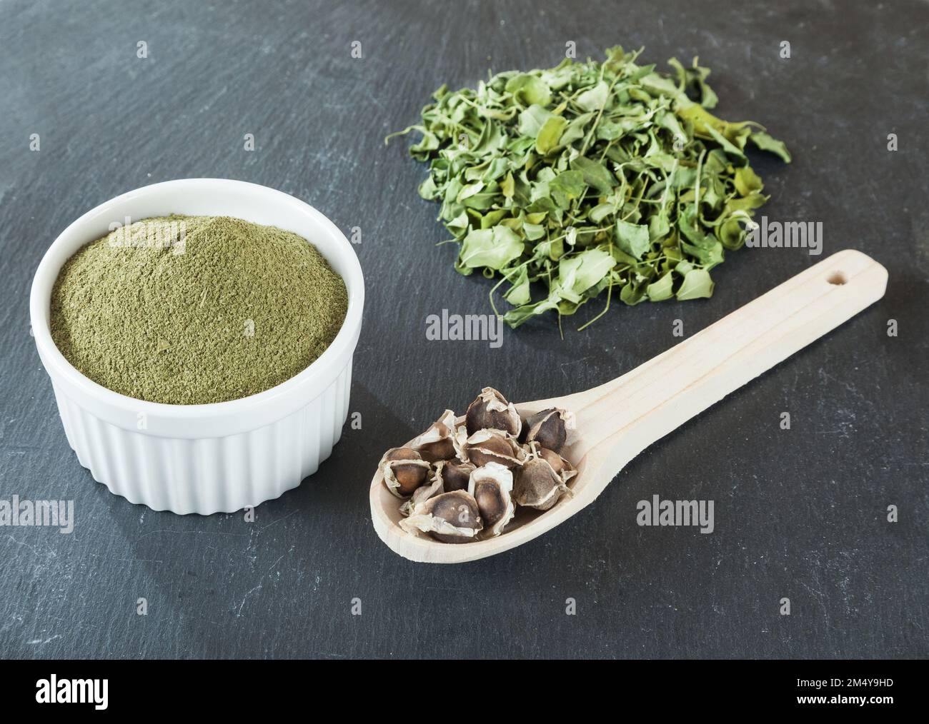 Moringa oleifera medicinal plant - moringa powder, dried leaves and ...