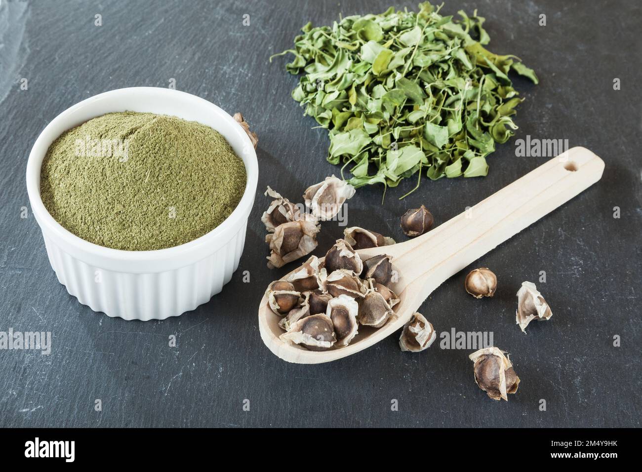Moringa oleifera medicinal plant - moringa powder, dried leaves and ...