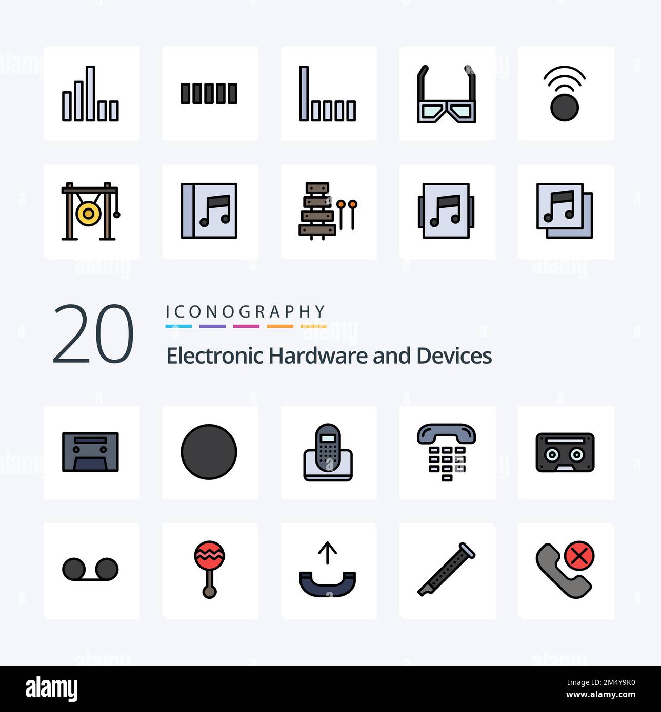 20 Devices Line Filled Color icon Pack like device communication hd call signal Stock Vector ...