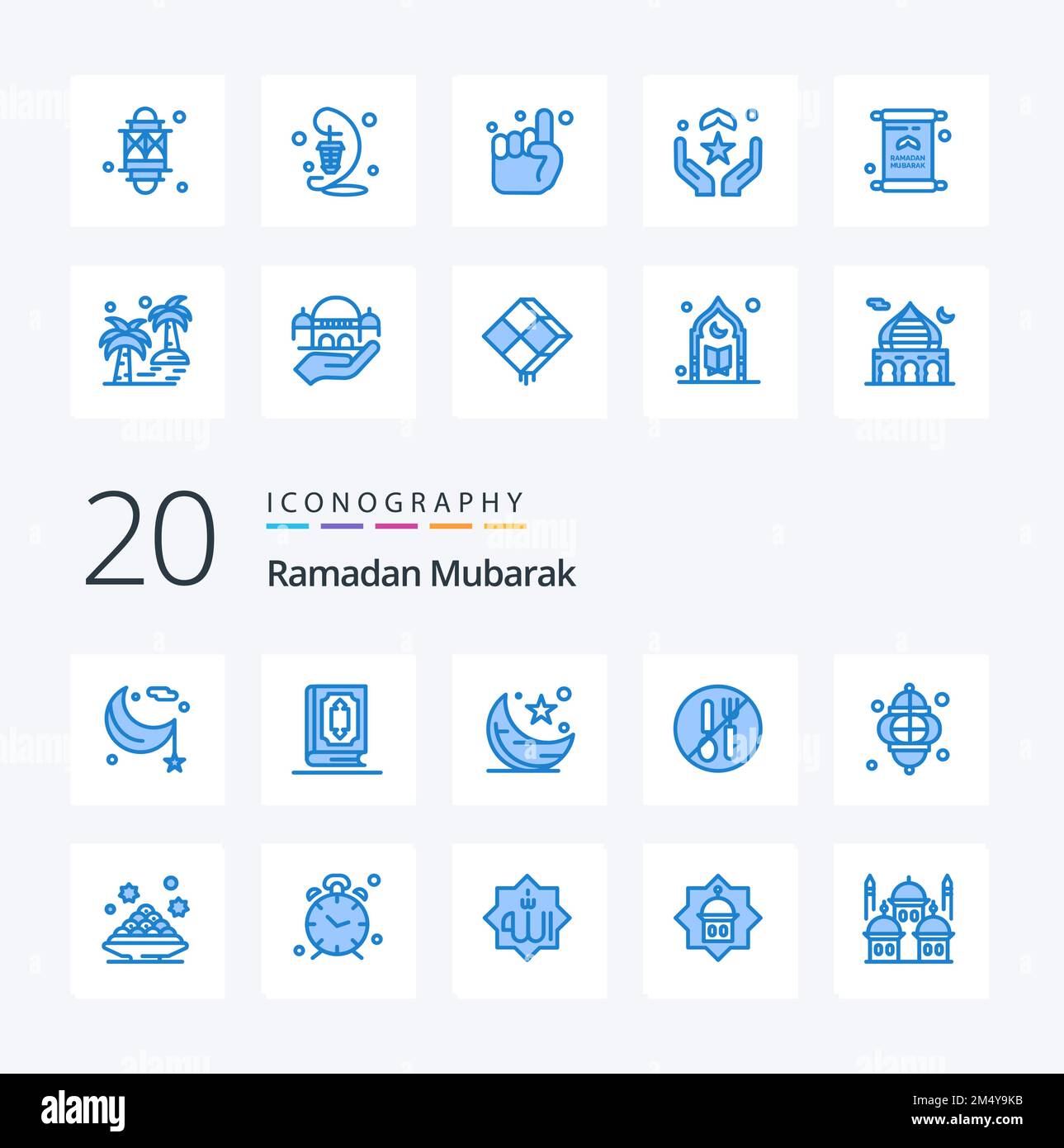 20 Ramadan Blue Color icon Pack like fork food ramadhan ramadhan star ...