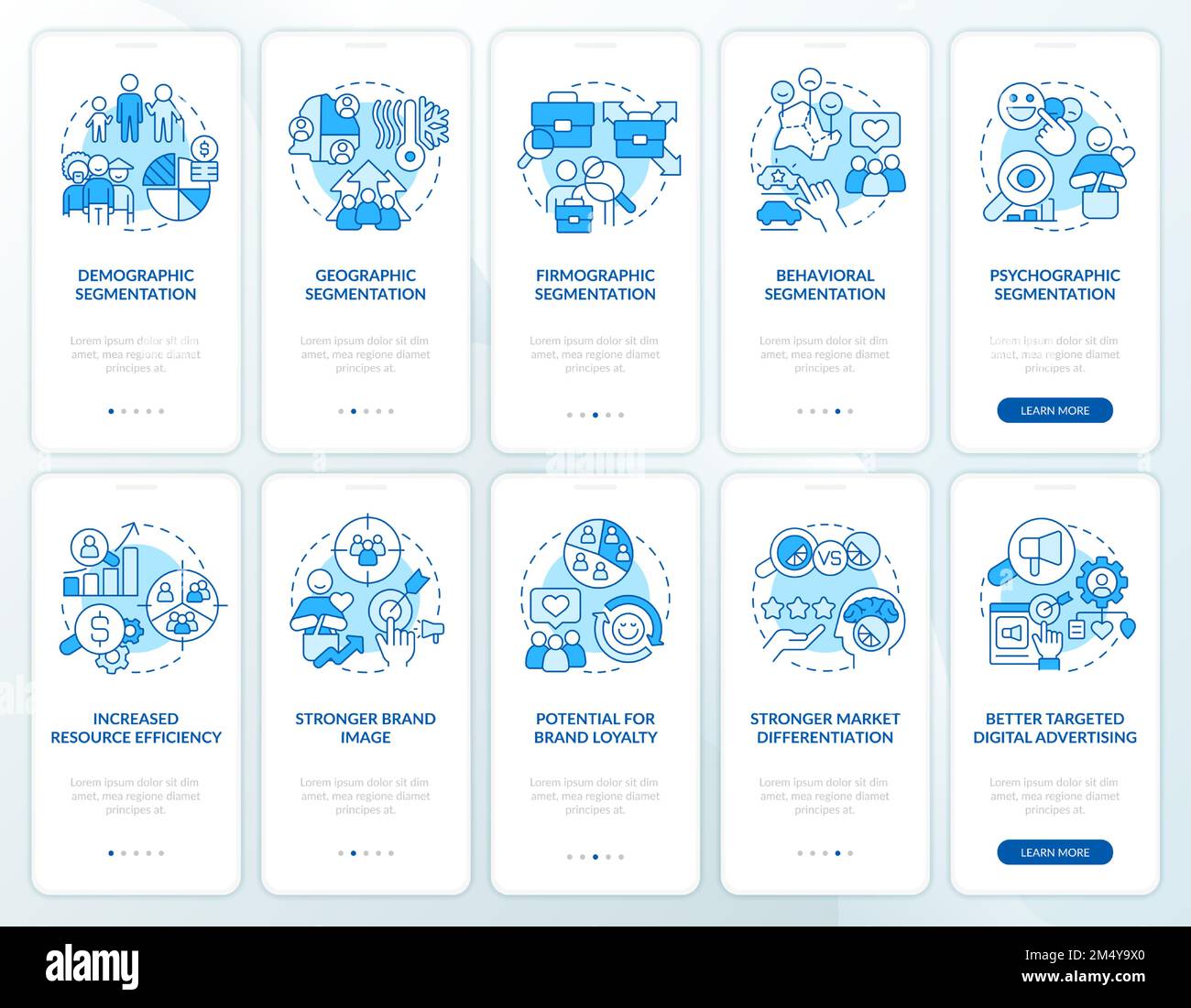 Market Segmentation Blue Onboarding Mobile App Screen Set Stock Vector Image And Art Alamy