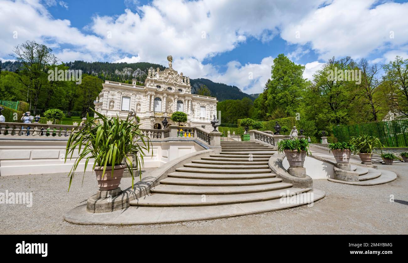 Staircase and Royal Villa Linderhof Castle, municipality of Ettal ...