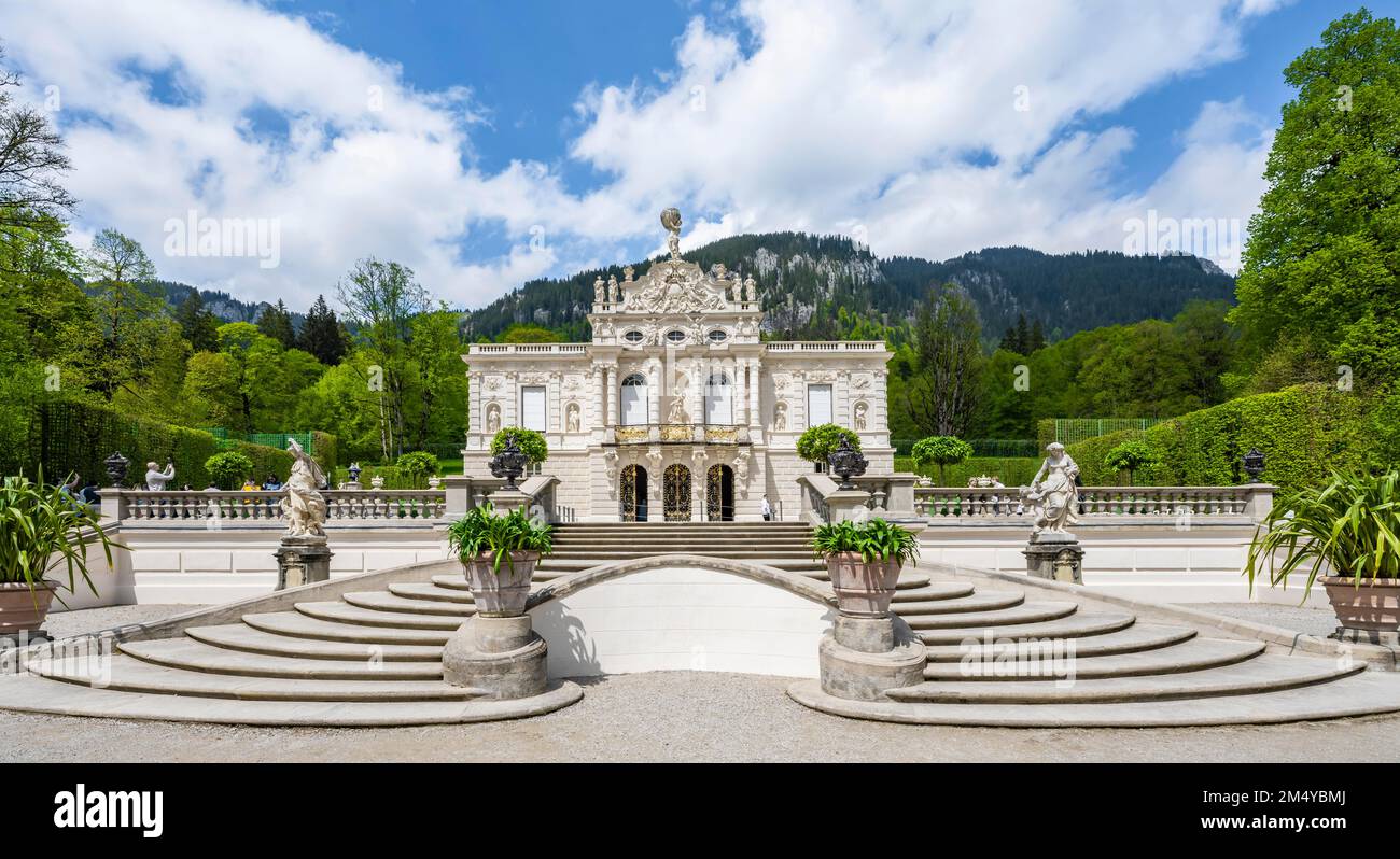 Staircase and Royal Villa Linderhof Castle, municipality of Ettal ...