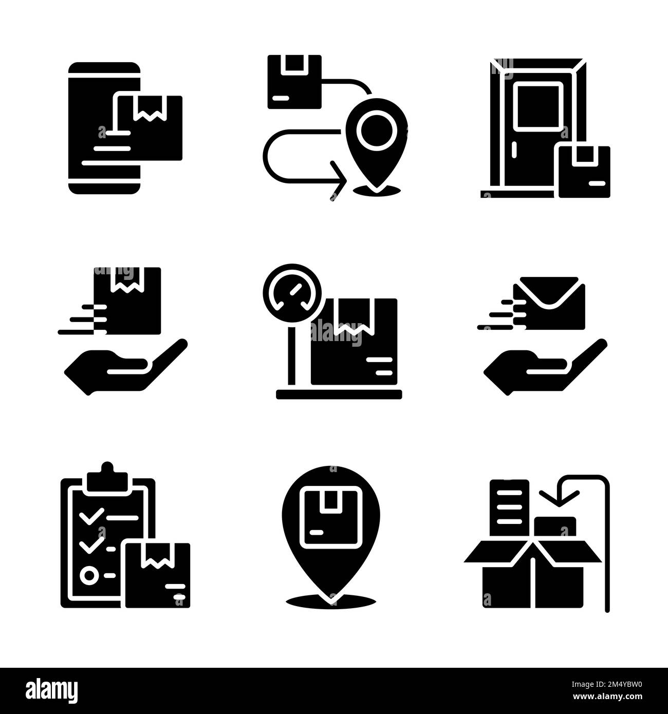 Orders management black glyph icons set on white space Stock Vector ...