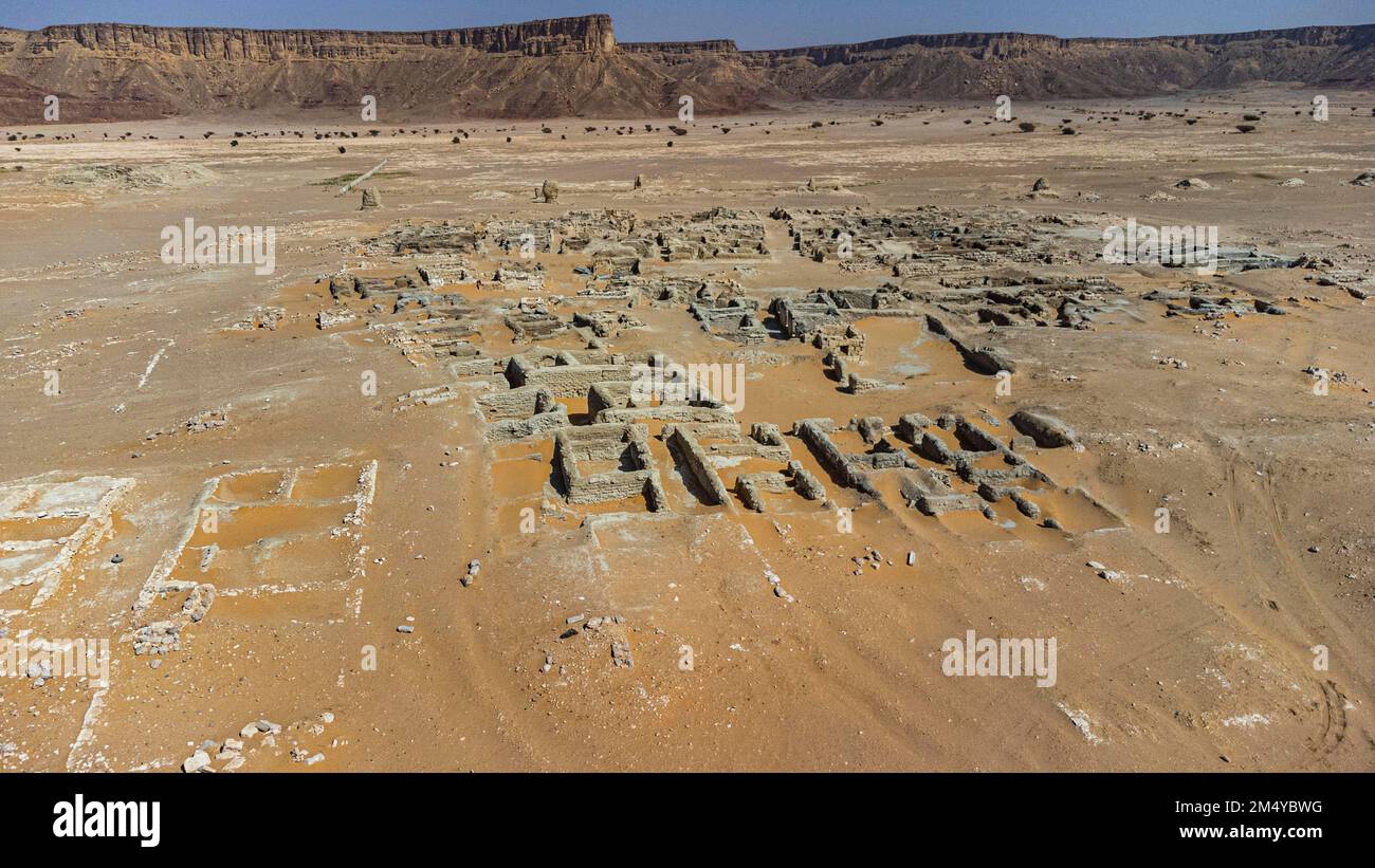Aerial of Qaryat al-Faw capital of the first Kindah kingdom, Kingdom of ...