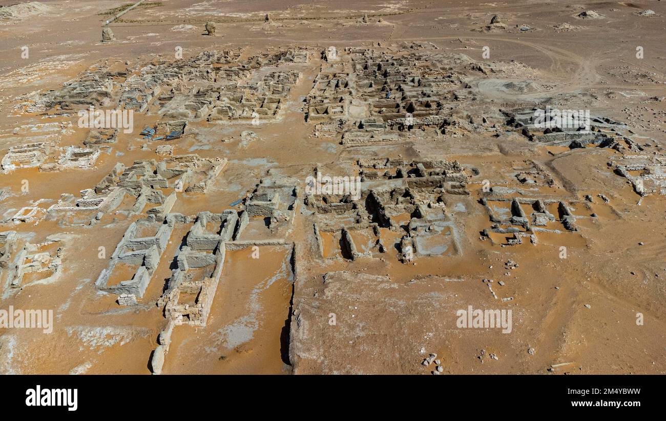 Aerial of Qaryat al-Faw capital of the first Kindah kingdom, Kingdom of ...