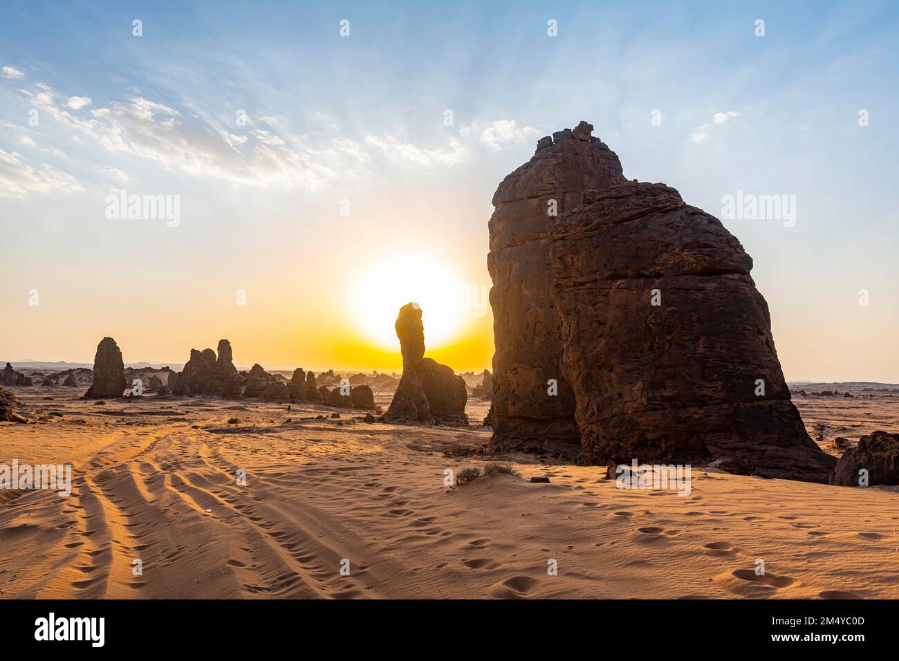 Sunset over the Algharameel rock formations, Al Ula, Kingdom of Saudi ...