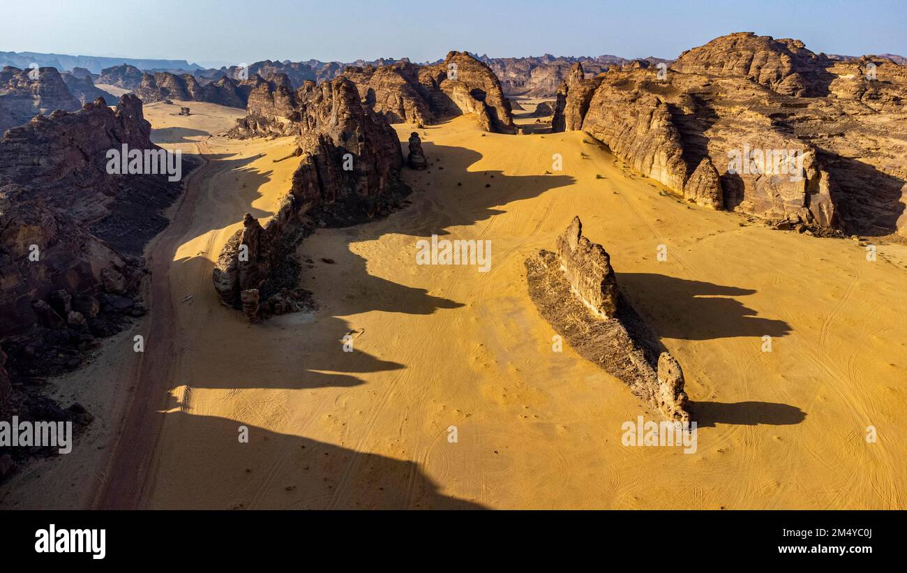 Aerial of a sandstone canyon, Al Ula, Kingdom of Saudi Arabia Stock ...