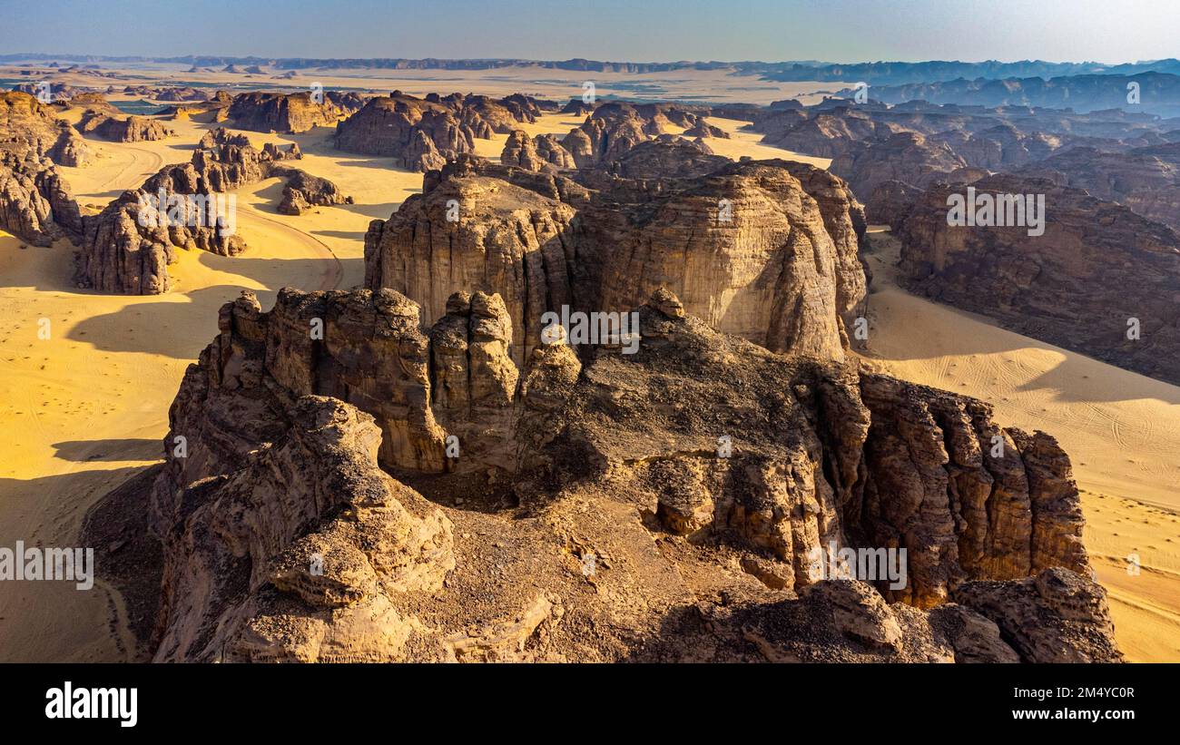 Aerial of a sandstone canyon, Al Ula, Kingdom of Saudi Arabia Stock ...