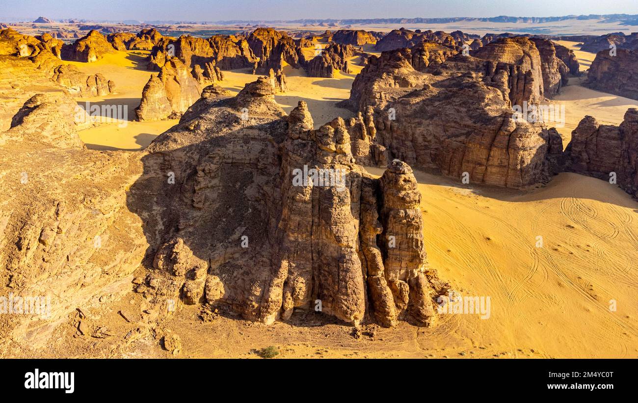 Aerial of a sandstone canyon, Al Ula, Kingdom of Saudi Arabia Stock ...