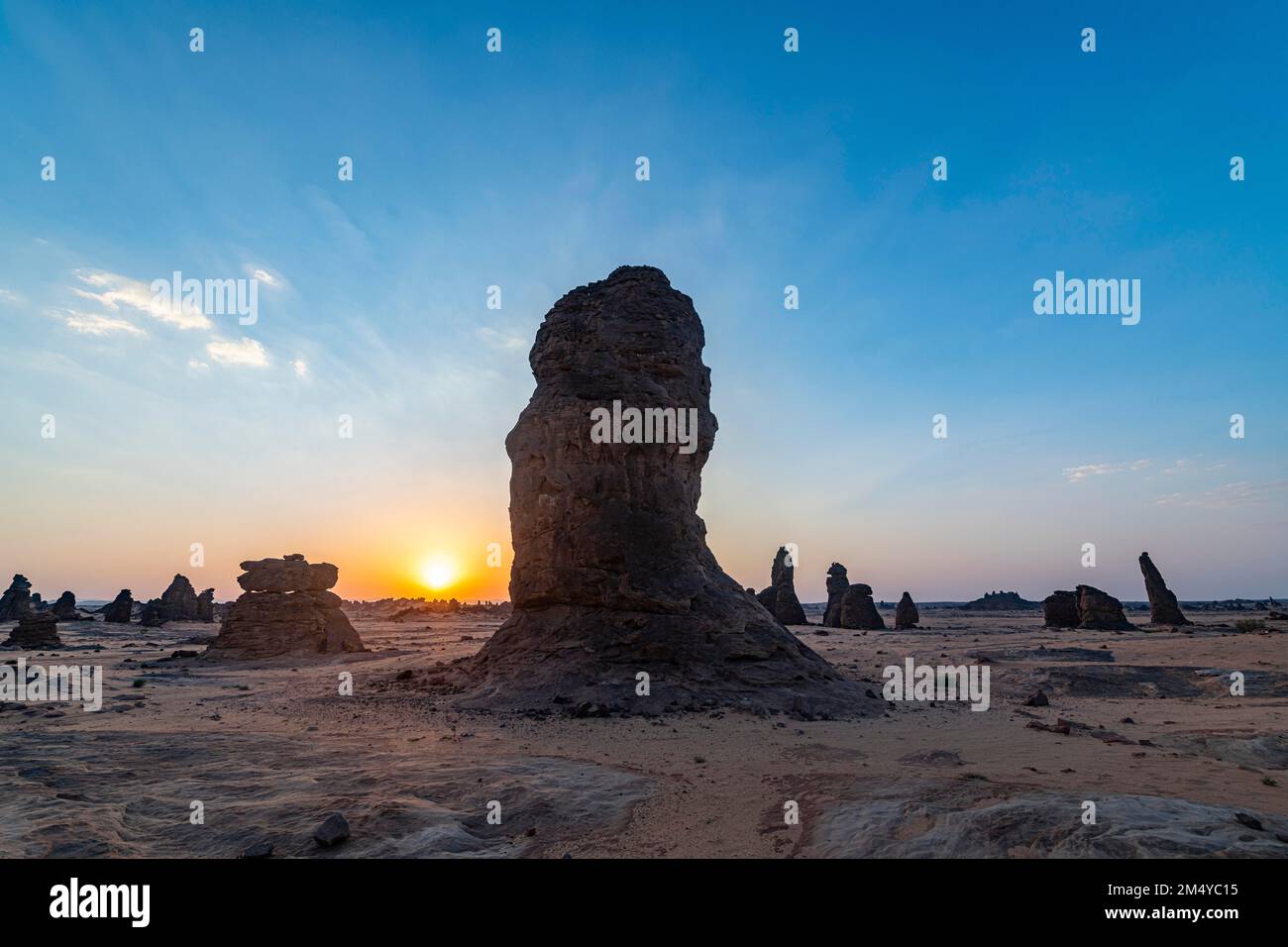 Sunset over the Algharameel rock formations, Al Ula, Kingdom of Saudi ...